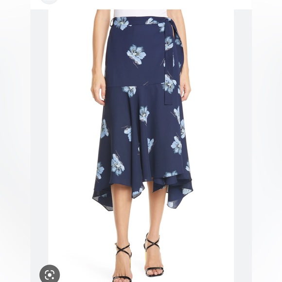 Club Monaco | Skirts | Club Monaco Wrap Midi Skirt In Blue Floral ...